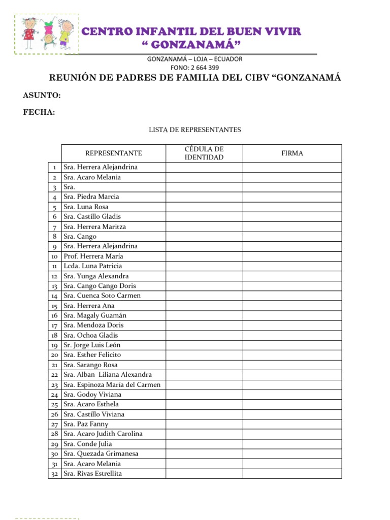 Formato para Reunión de Padres de Familia Del Cibv | PDF