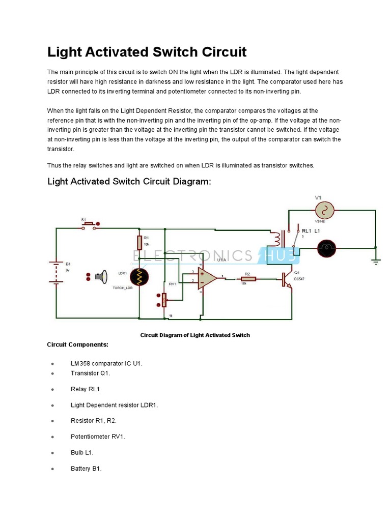 Light Activated Switch Circuit Diagram | PDF | Operational Amplifier ...