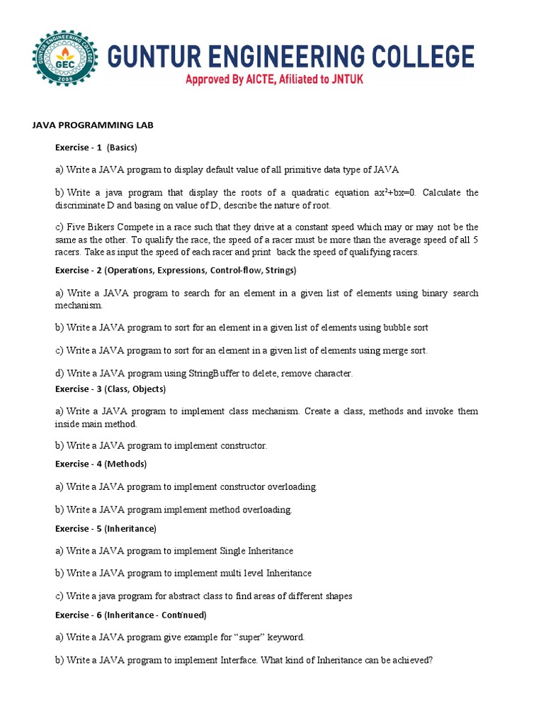 Java Programming Lab Pdf Java Programming Language Method