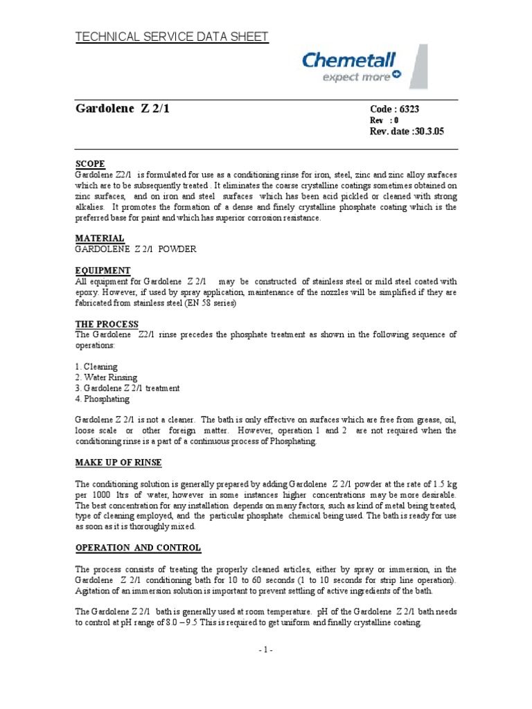 Gardolene Z 2/1: Technical Service Data Sheet | PDF | Stainless Steel ...