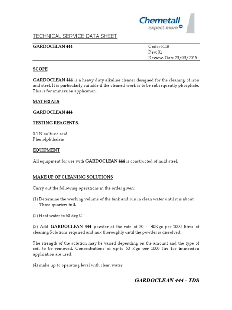 Guidelines for Using GARDOCLEAN 444 Heavy Duty Alkaline Cleaner for ...