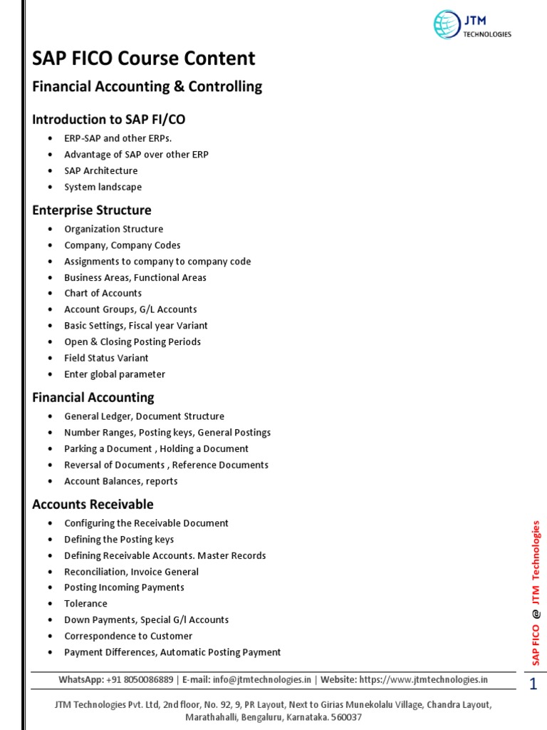 SAP FICO Course Content: Financial Accounting & Controlling | PDF ...