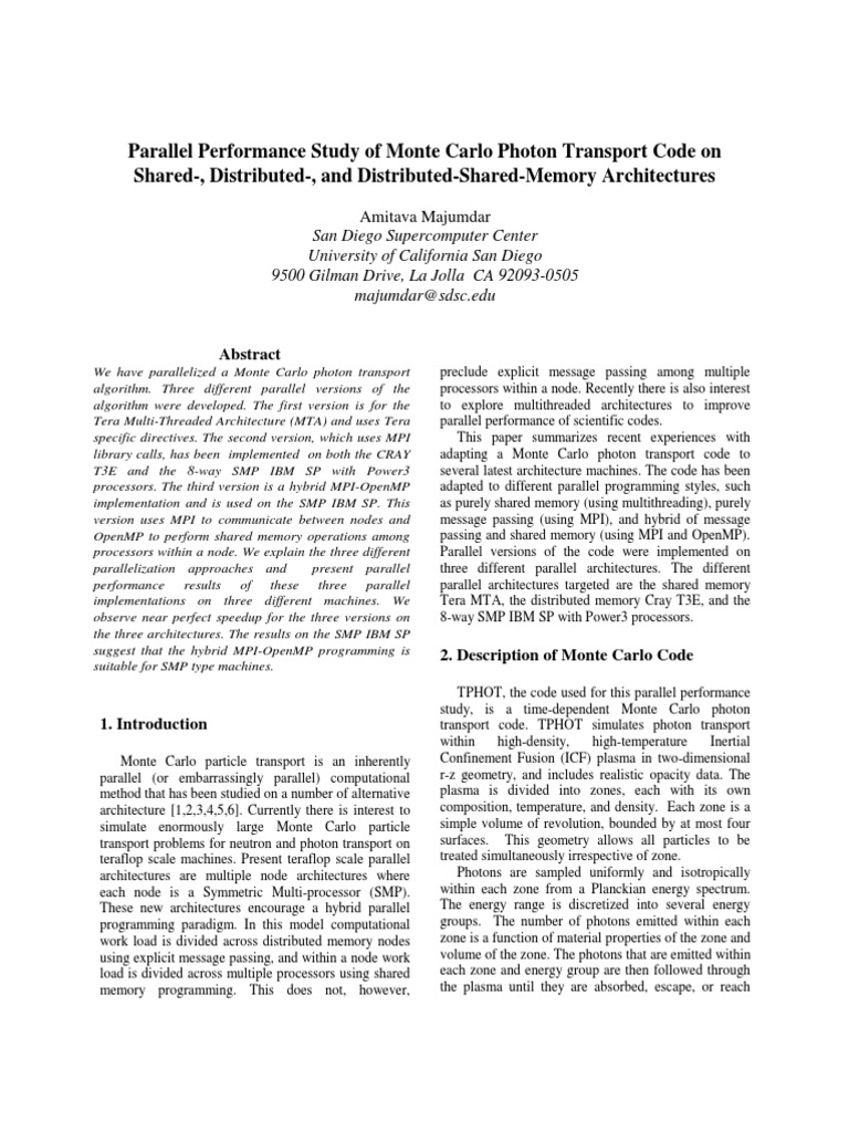 Parallel Performance Study of Monte Carlo Photon Transport Code On Shared-, Distributed-, and ...