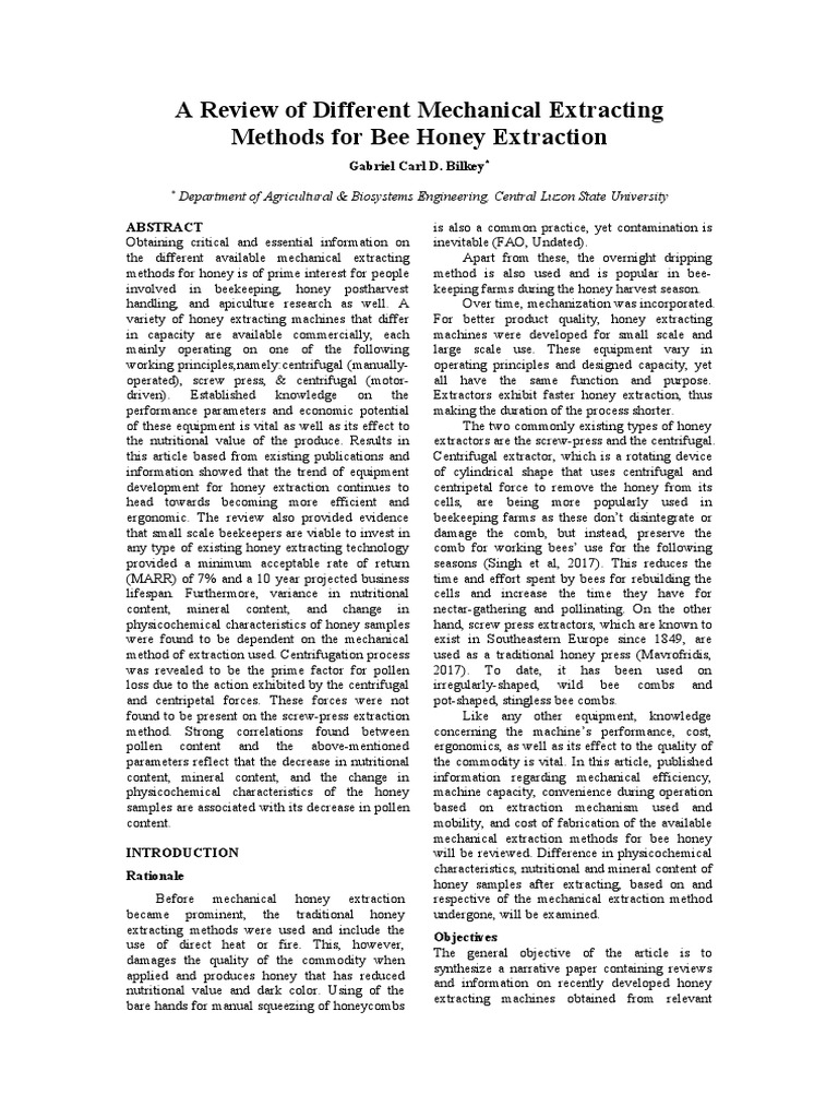 Edited (4) Review Article Bilkey Gabriel Carl D. | PDF | Beekeeping | Honey