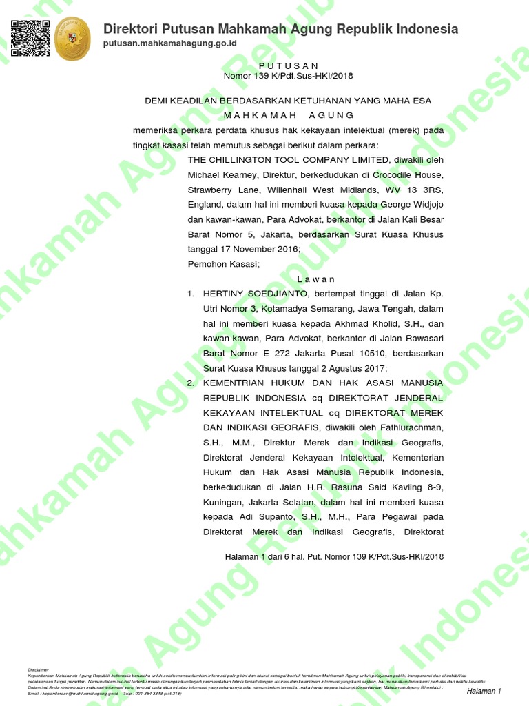 Putusan 139 K PDT - Sus-Hki 2018 20220510 | PDF
