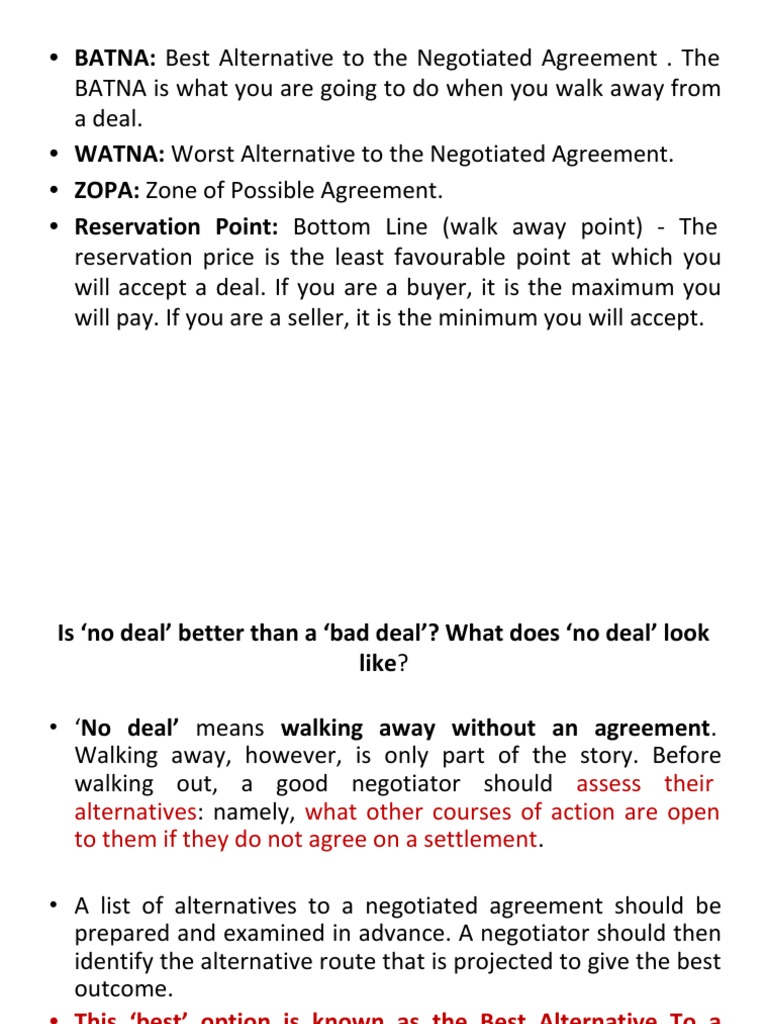 BATNA: Best Alternative To The Negotiated Agreement - The | PDF ...
