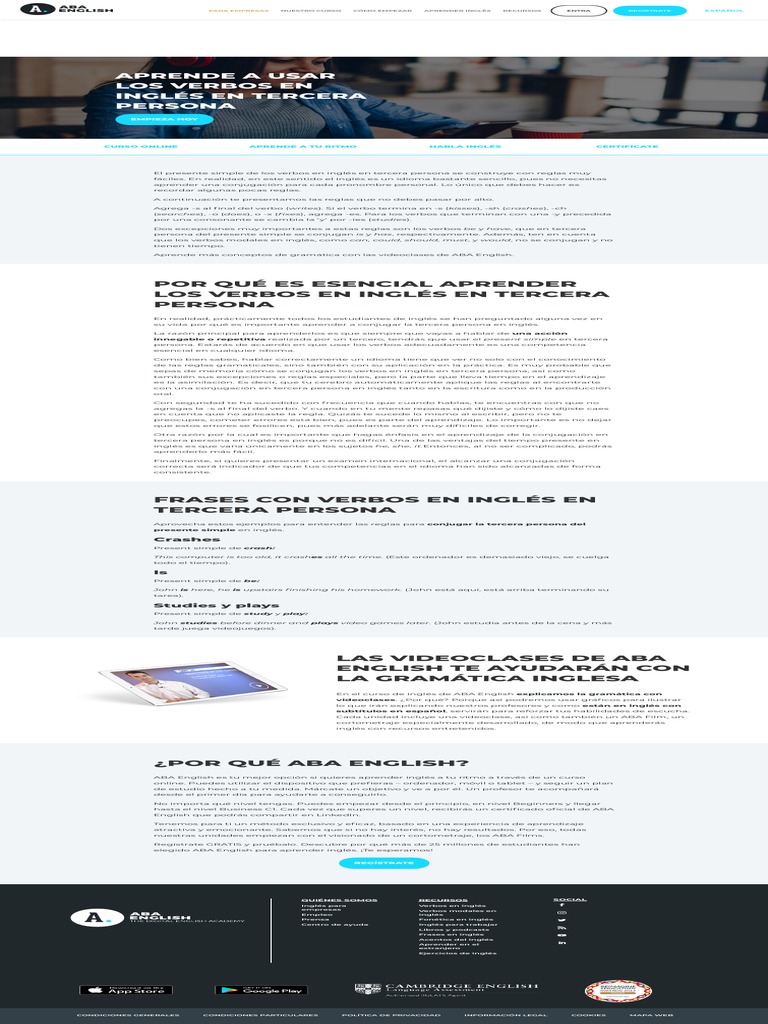 Aprende A Usar Los Verbos En Inglés En Tercera Persona Aba English