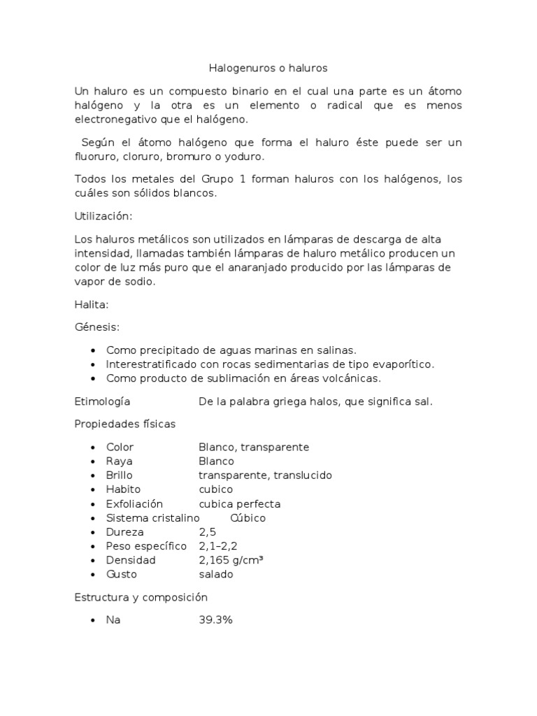 Halogenuros o Haluros | PDF | Minerales | Mineralogía
