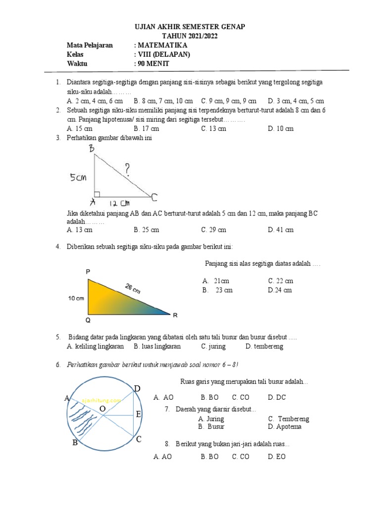 Pat Matematika Kelas 8 Semester 2 | PDF