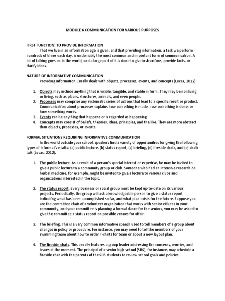 MODULE 6 COMMUNICATION FOR VARIOUS PURPOSES Part 1 | PDF ...