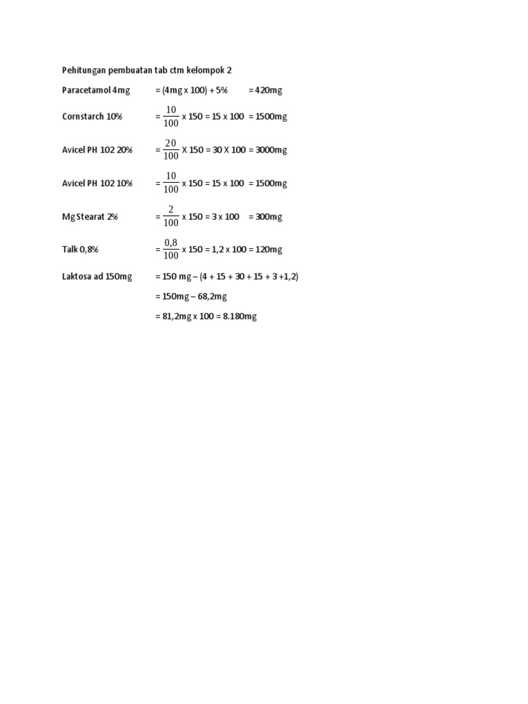 Pehitungan Pembuatan Tab CTM | PDF