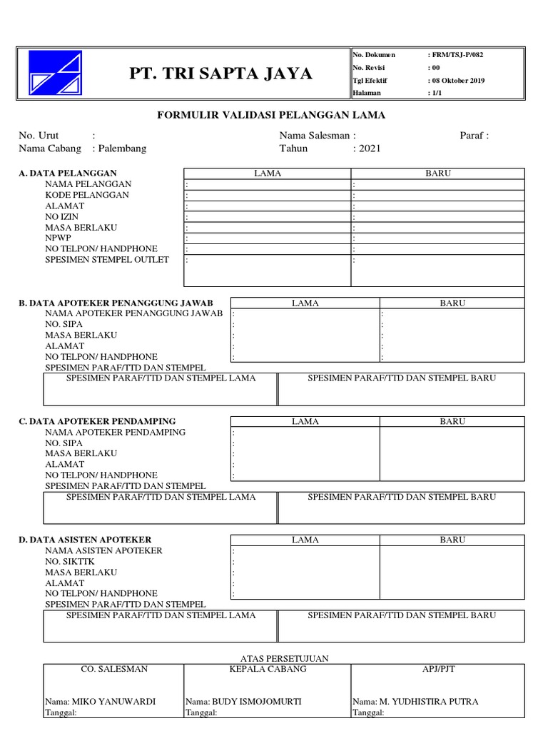 082 Formulir Validasi Pelanggan Lama | PDF