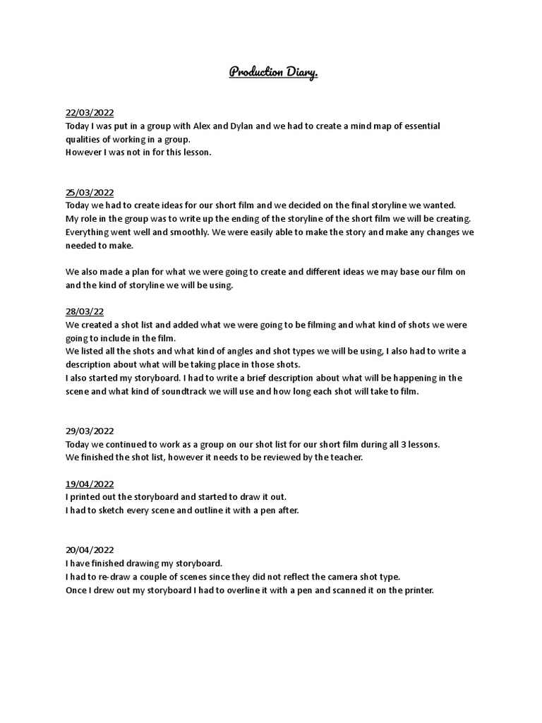 Production Diary | PDF