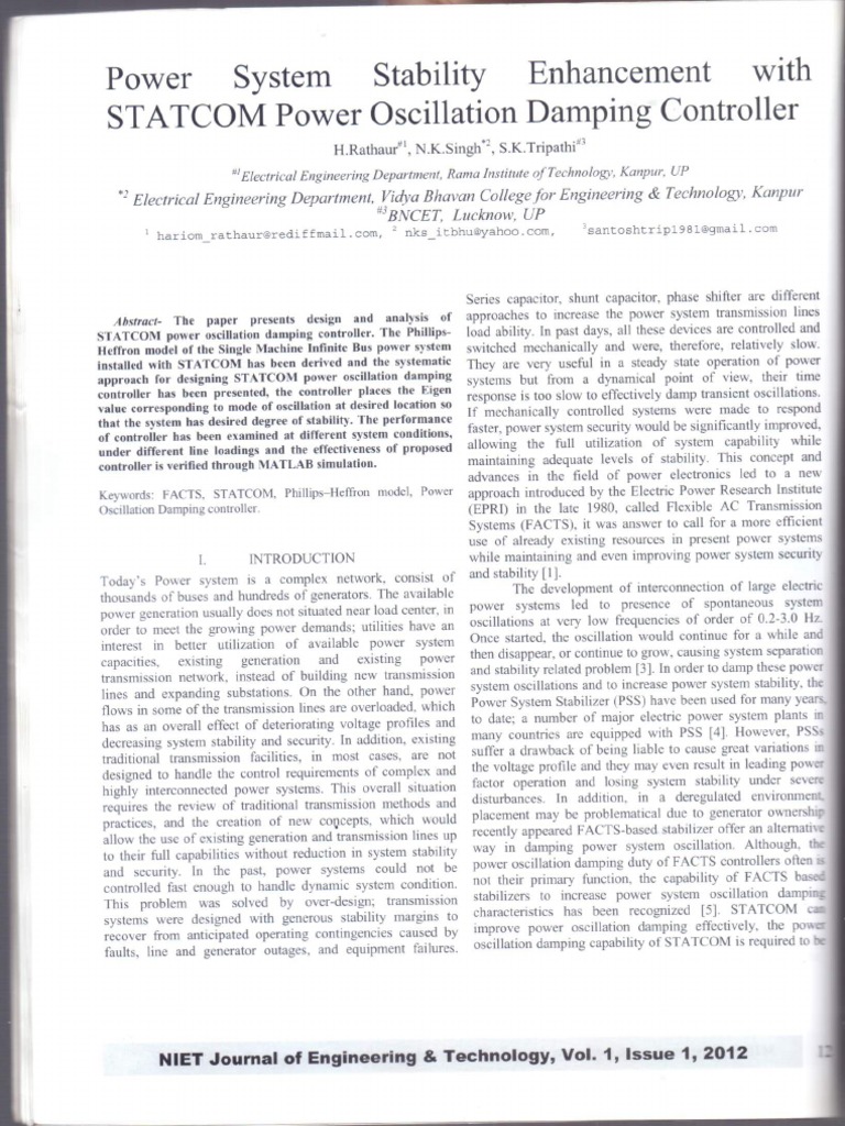 Power System Stability Enhancement With STATCOM Power Oscillation ...