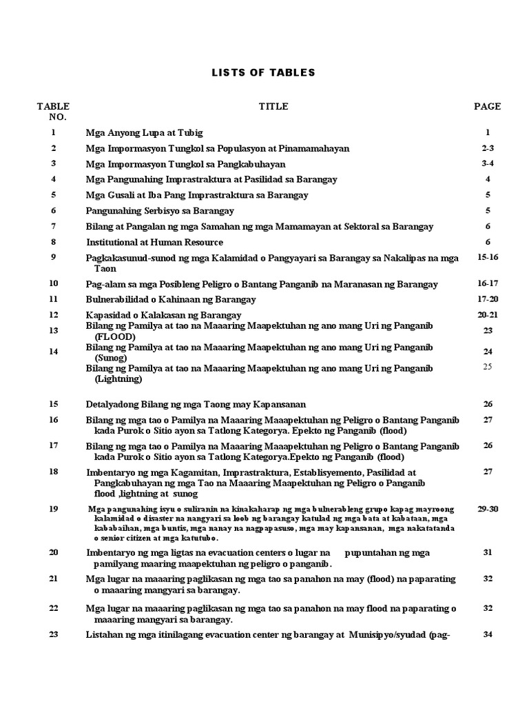 LISTS OF TABLES DRR | PDF