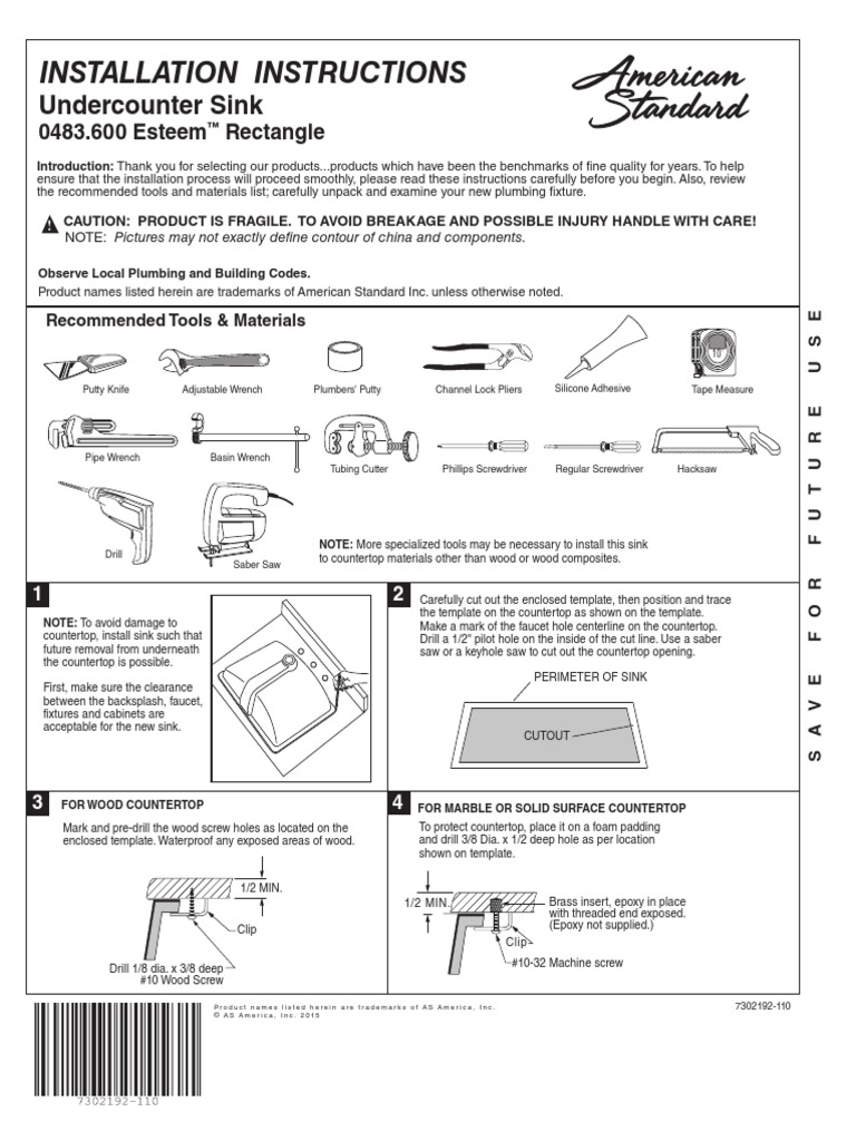 Installation Instructions: Undercounter Sink | PDF | Sink | Countertop