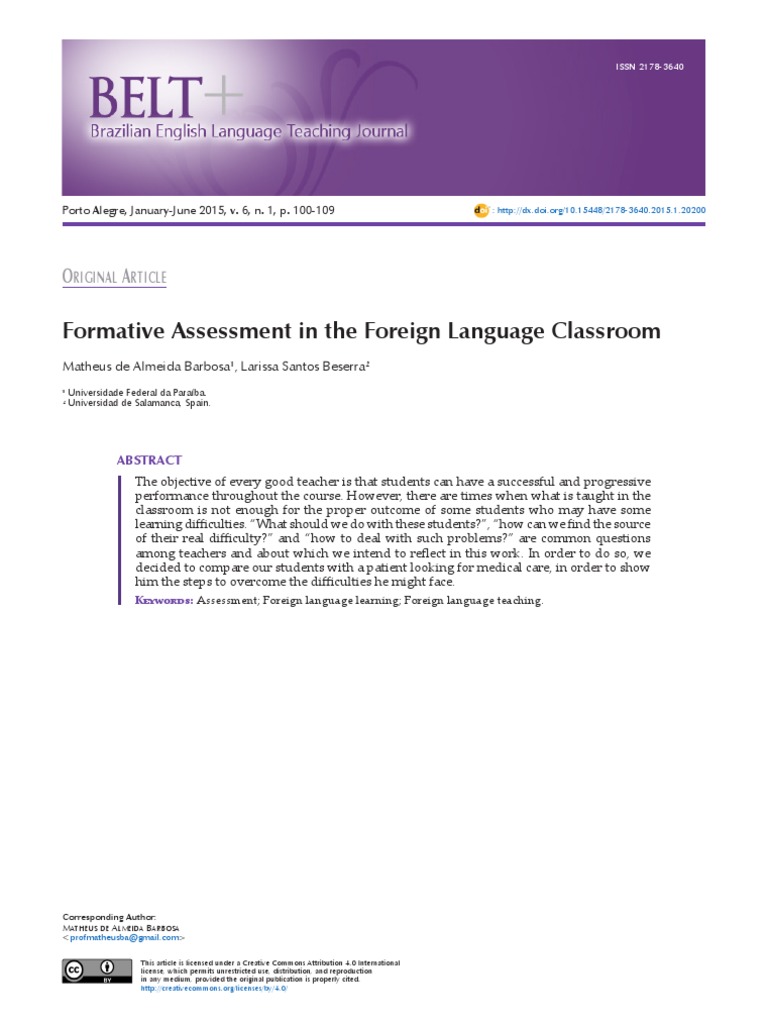 Formative Assessment in The Foreign Language Class | PDF | Educational ...