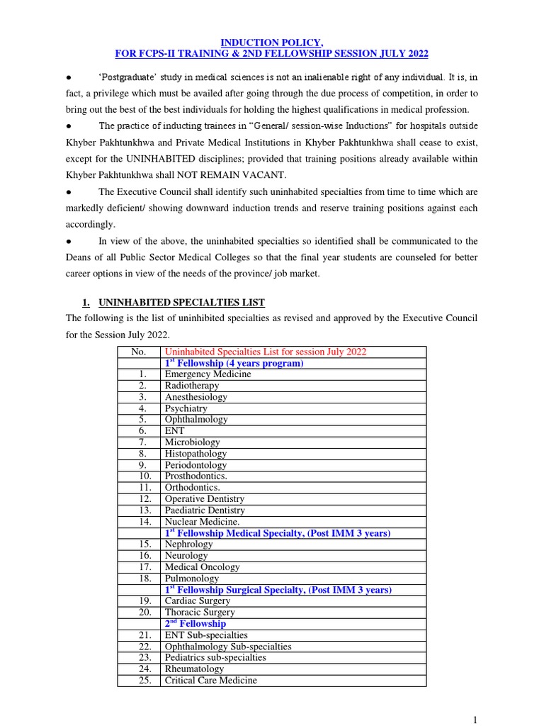 FCPS-II Induction Policy 2022 | PDF | Health Sciences | Health Care