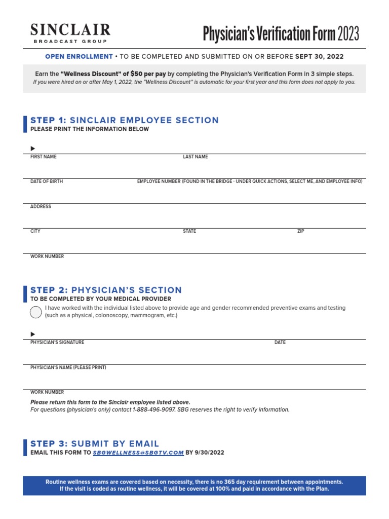 Sinclair 2023 Physician Verification Form | PDF