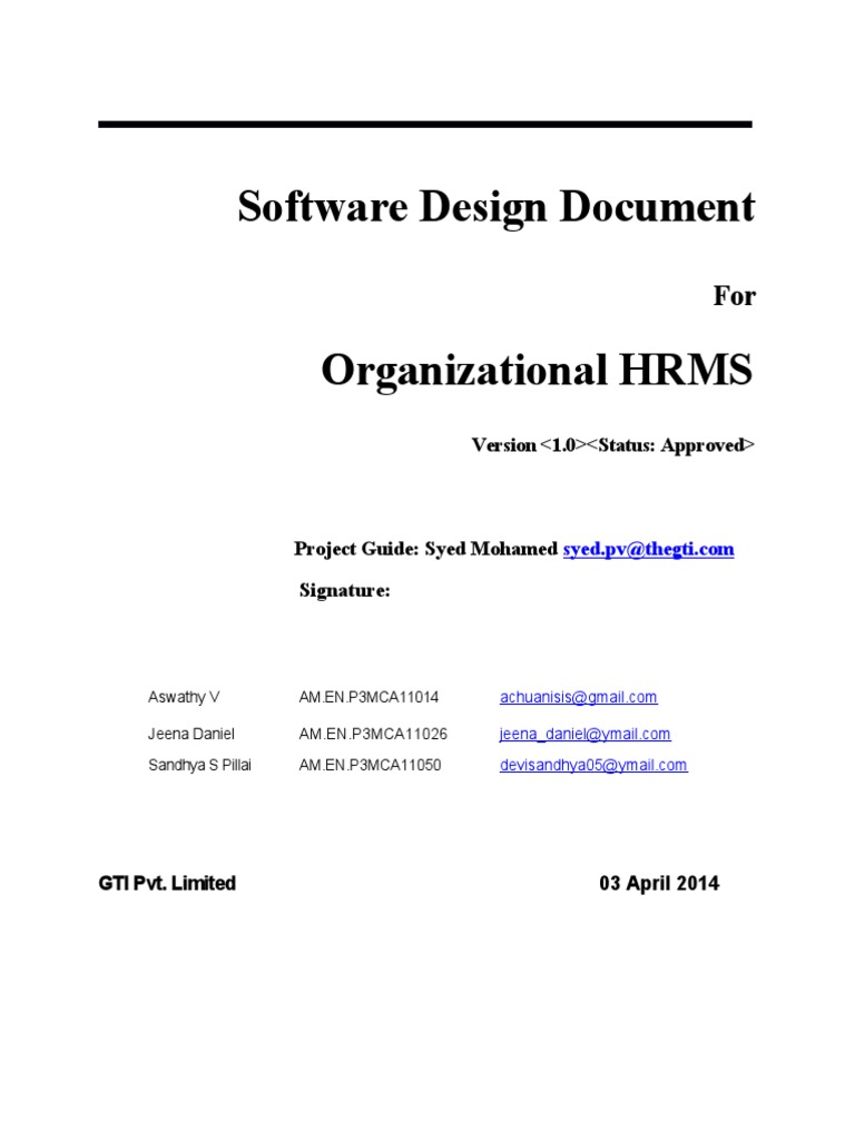 HRMS Software Design Document | PDF | Computing | Computer Engineering