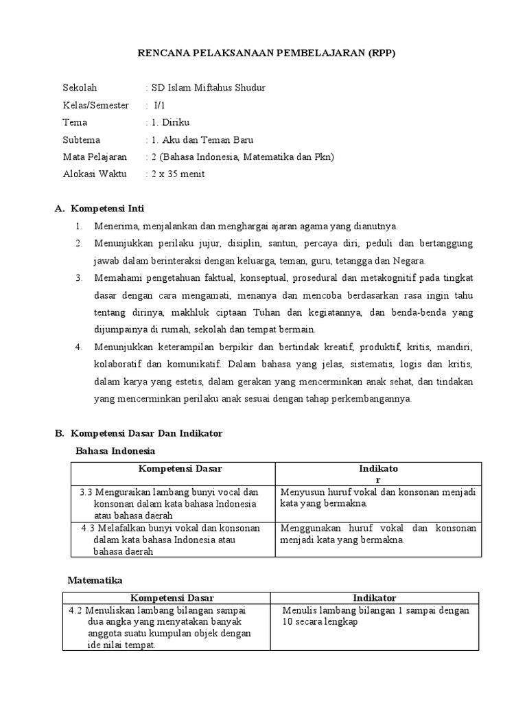 RPP Kelas 1 Tema 1 Subtema 1 Pembelajaran 6 | PDF