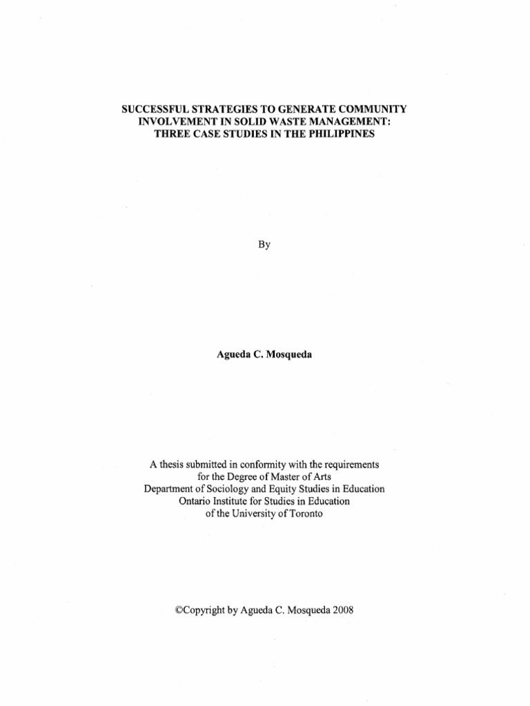 Successful Strategies To Generate Community Involvement in Solid Waste ...