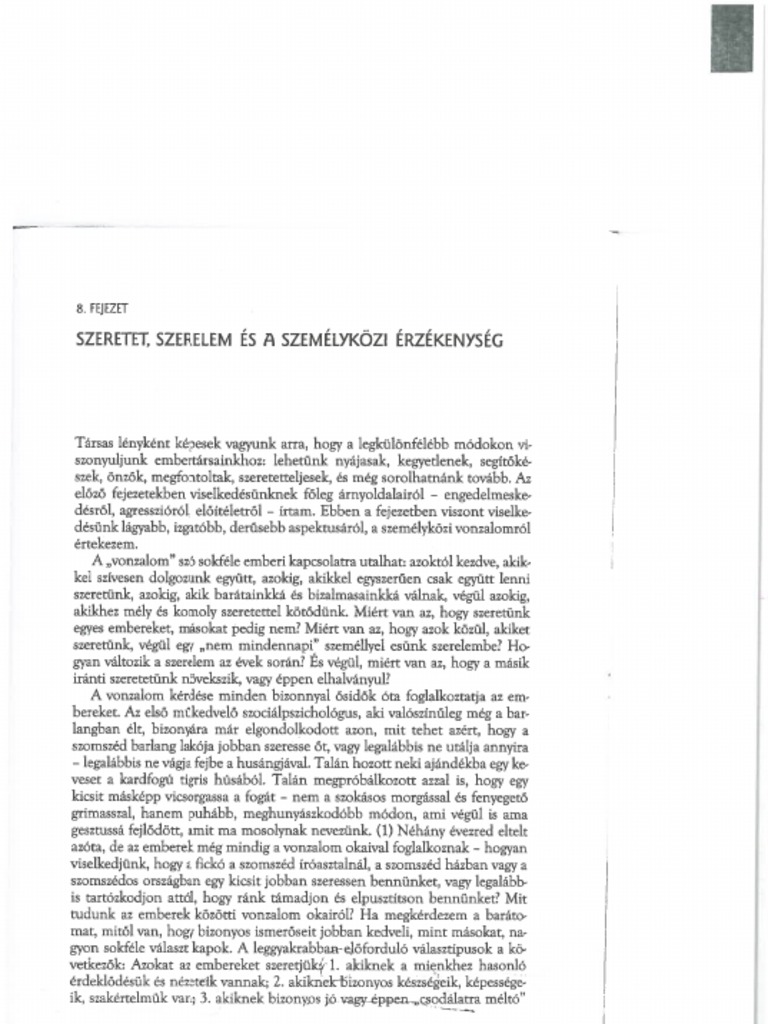8.fejezet Szeretet-Szerelem Személyközi-Érzékenység | PDF