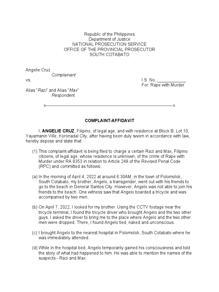 Affidavit of Complaint | PDF | Rape | Assault