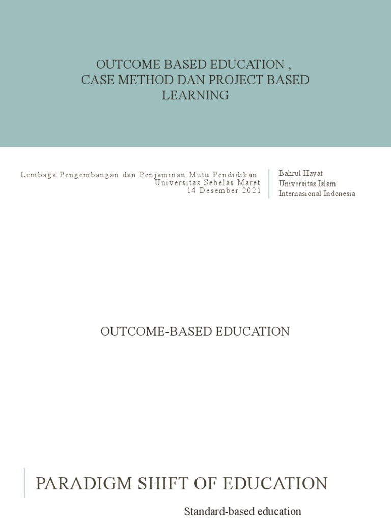 Outcome Based Education, Case Method Dan Project Based Learning | PDF ...