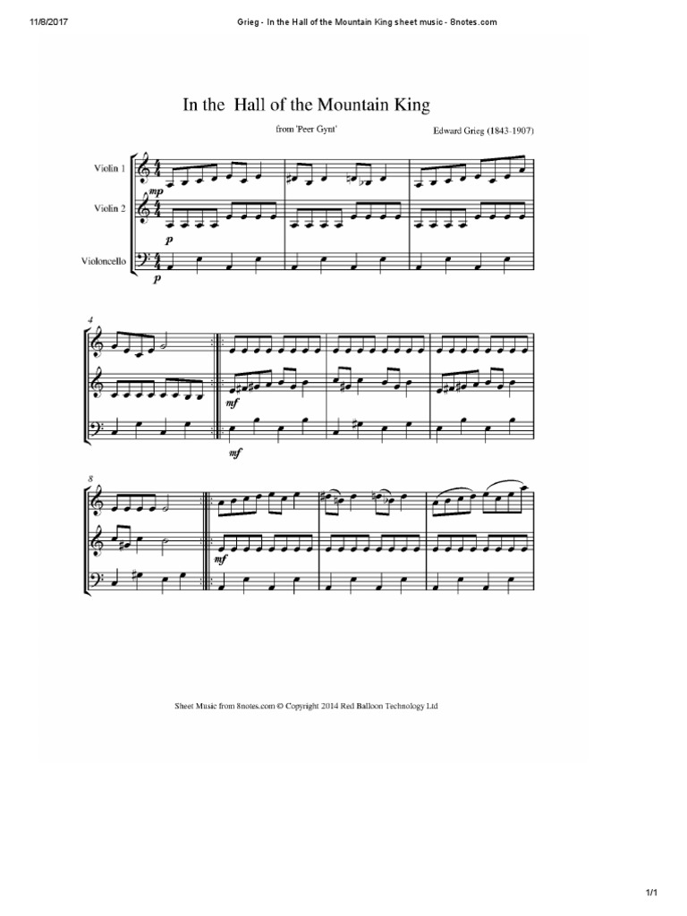 Grieg - in The Hall of The Mountain King - Score | PDF