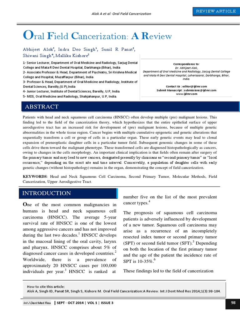 Oral Field Cancerization | PDF | Head And Neck Cancer | Cancer