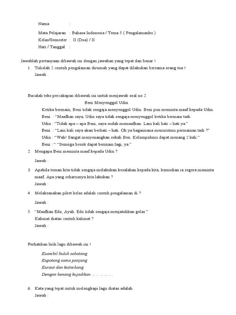 Soal Uts Tema 5 | PDF