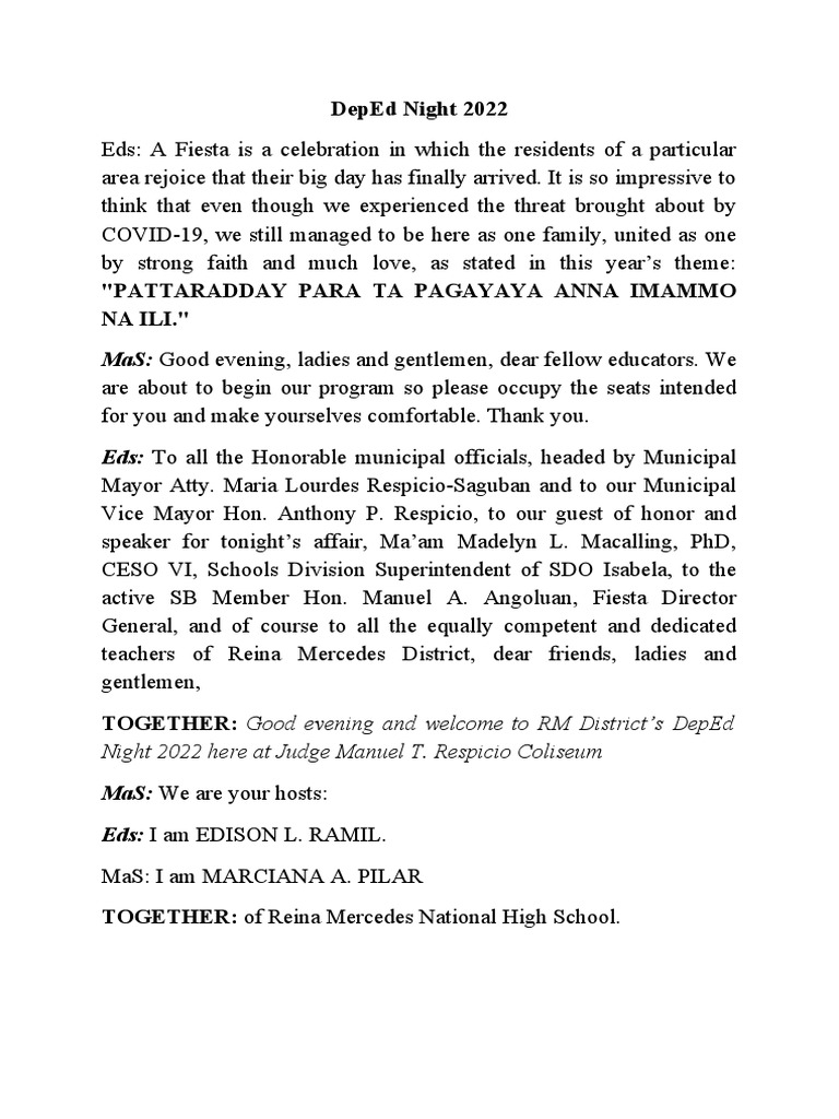 Script Deped Night 2022 | PDF | Performing Arts
