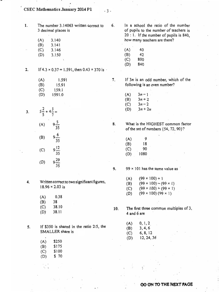 CSEC January 2014 Mathematics P1 | PDF