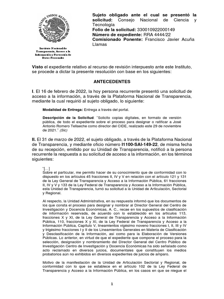 Recurso Revisión INAI Designación Romero Tellaeche | Descargar gratis ...