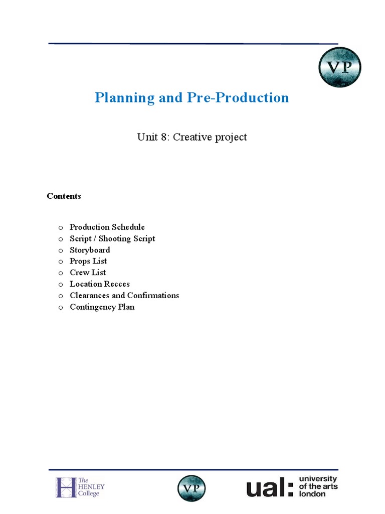Planning and Pre-Production: Unit 8: Creative Project | PDF