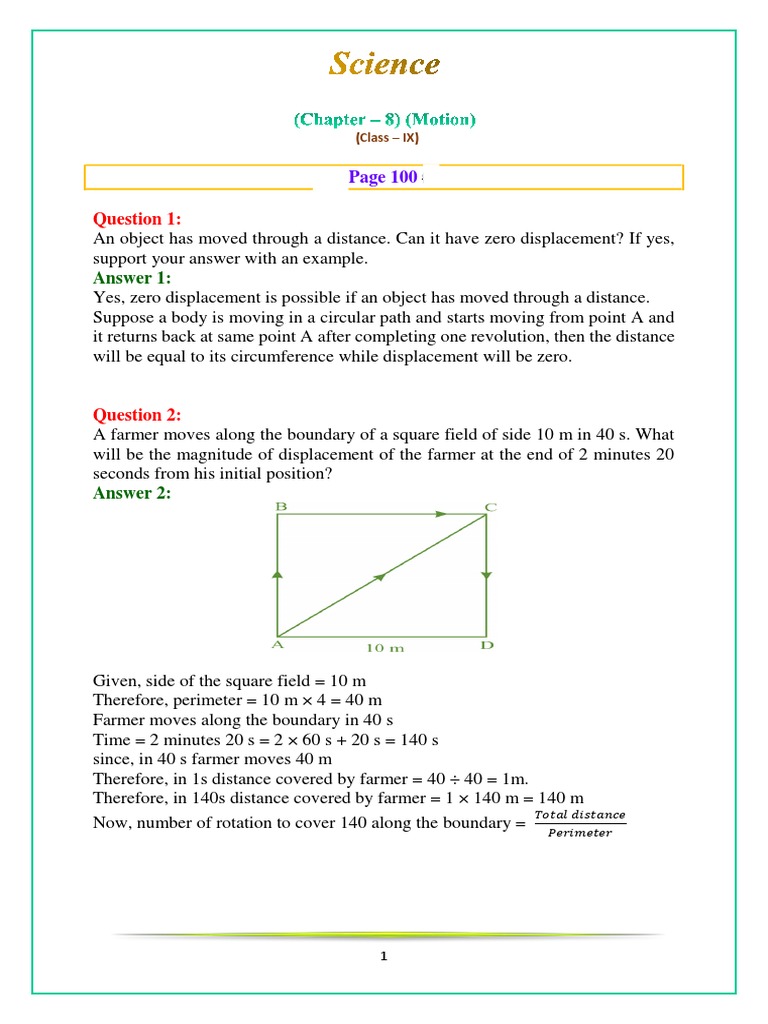 Physics Ncert Questions - Motion (Chap-8) | PDF | Speed | Acceleration