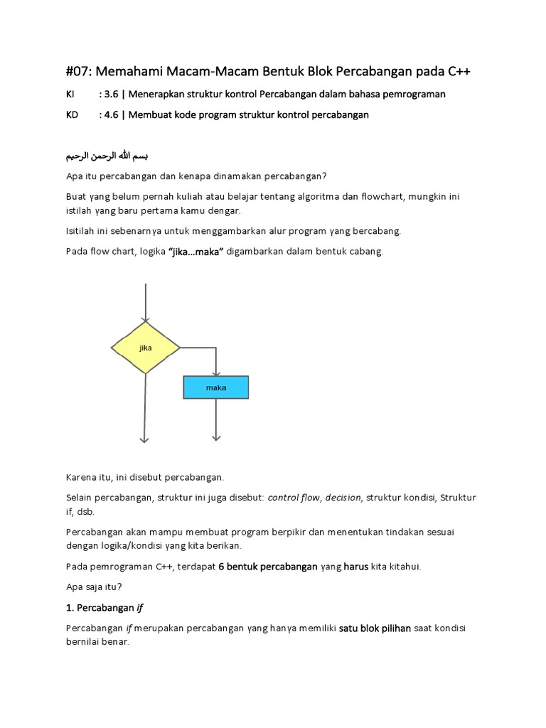 Memahami Macam-Macam Bentuk Blok Percabangan Pada C++ | PDF Memahami Macam-Macam Bentuk Blok Percabangan Pada C++ | PDF