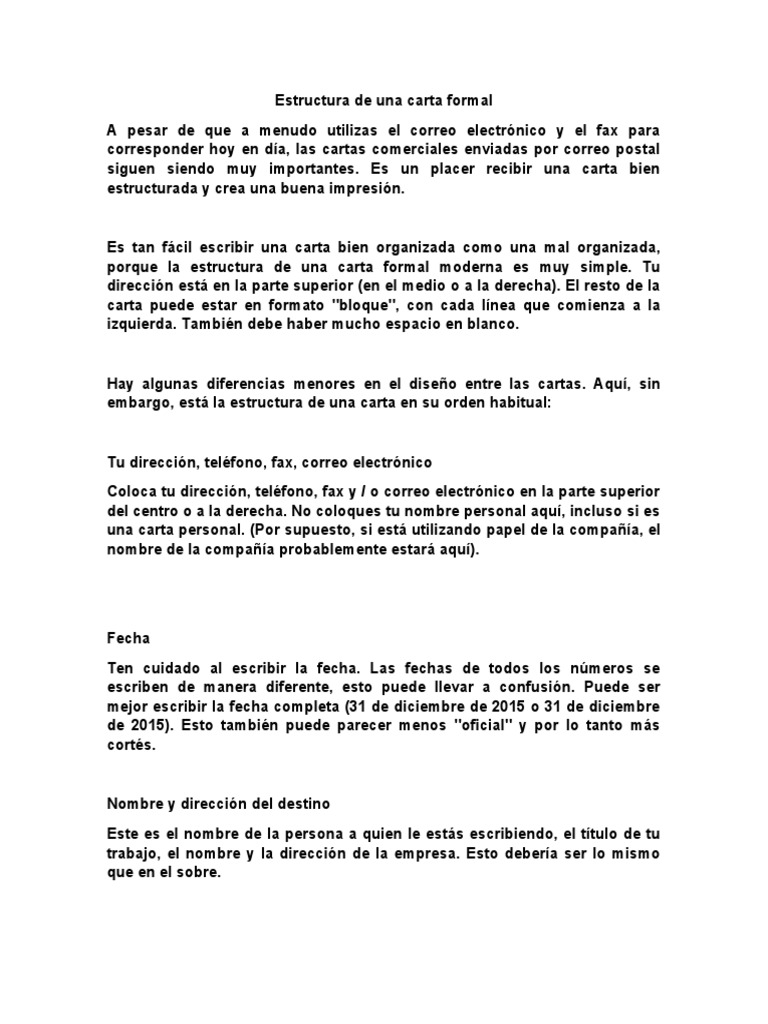 Estructura de una carta formal | PDF | Correo | Fax