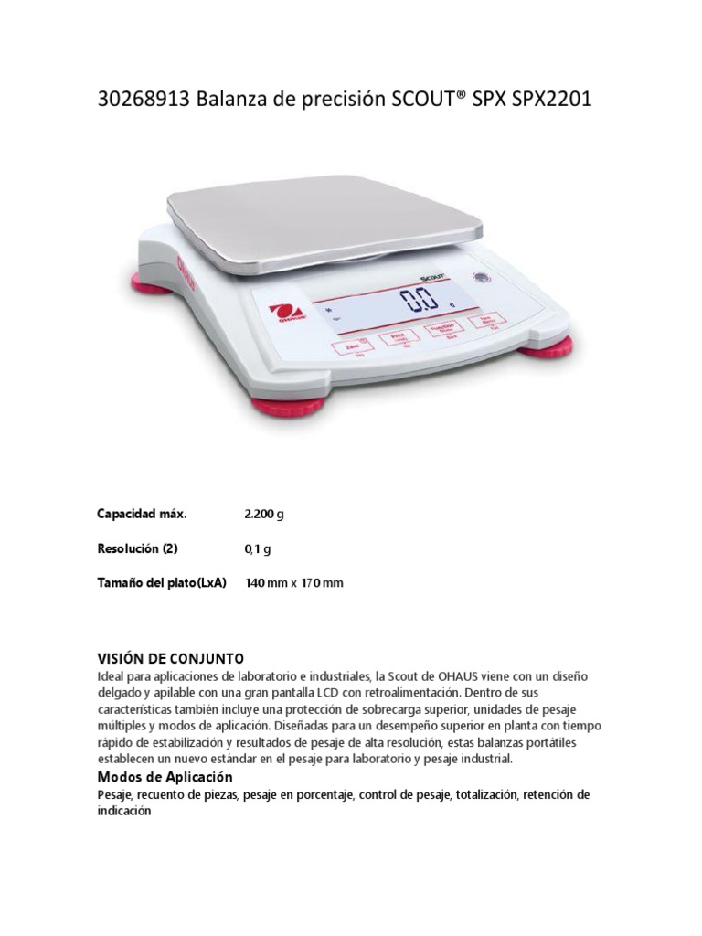 Balanza de Precisión SCOUT® SPX SPX2201 | PDF | Pantalla de cristal ...