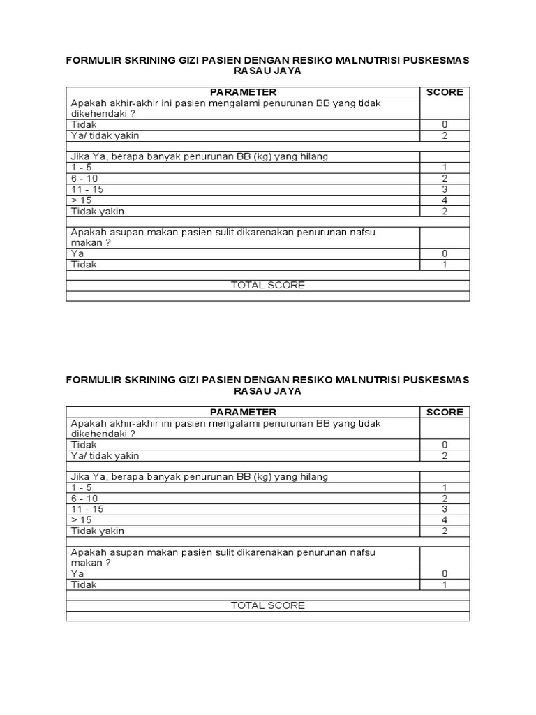 Formulir Skrining Gizi Malnutrition Screening Tools (Mst) | PDF