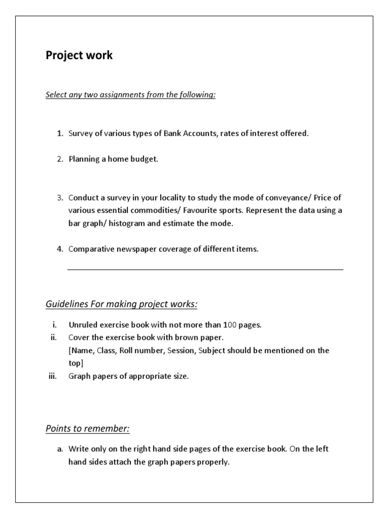 Class 10 Project Work Guidelines | PDF