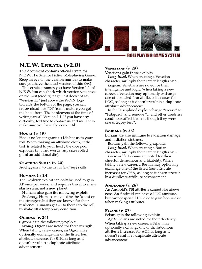WOIN - NEW - Errata v2.0 | PDF