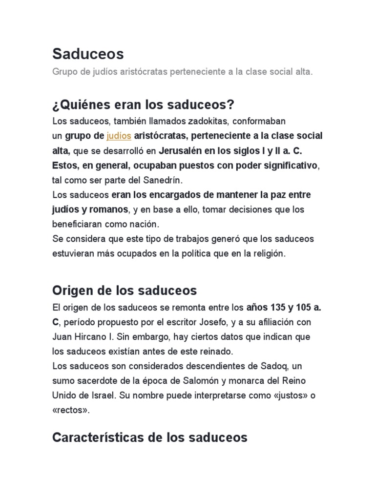 Saduceos, Fariceos y Escribas | PDF | Fariseos | Judios y judaísmo