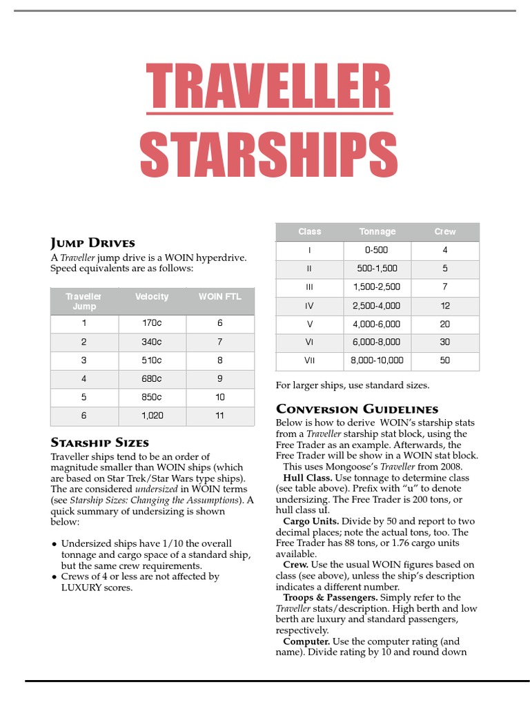 WOIN & Traveller Ships Conversion Guide | PDF | Tonnage | Ships