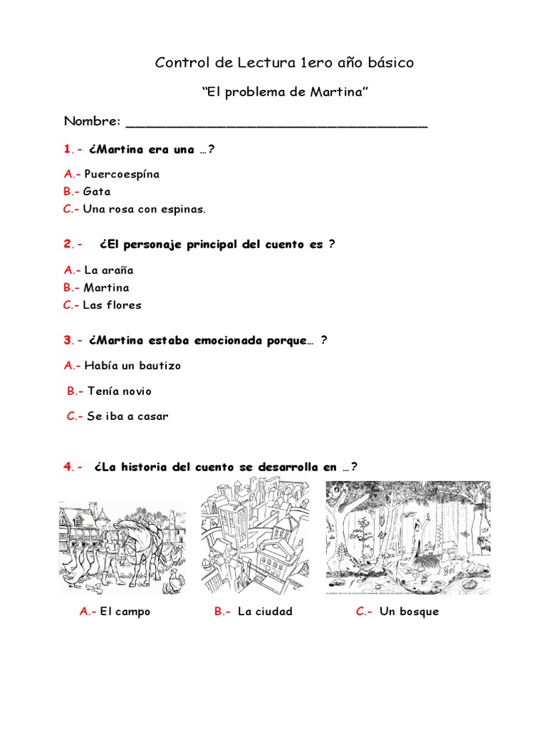 Control de Lectura 1ero Año Básico El Problema de Martina | PDF