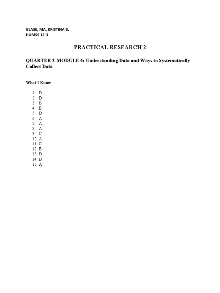 Practical Research 2: QUARTER 2-MODULE 4: Understanding Data and Ways ...