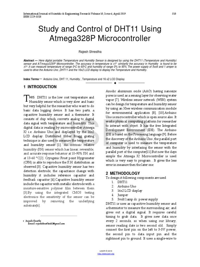 Study and Control of DHT11 Using Atmega328P Microcontroller | PDF | Sensor | Arduino