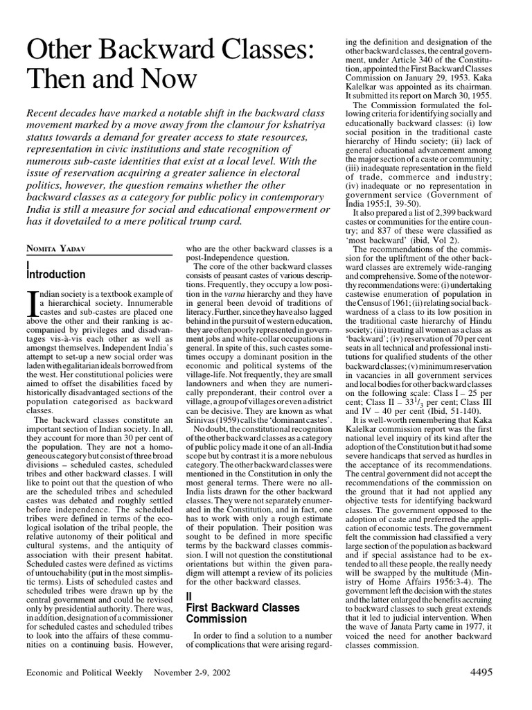 Other Backward Classes: Then and Now: Omita Adav | PDF | Caste | Social ...