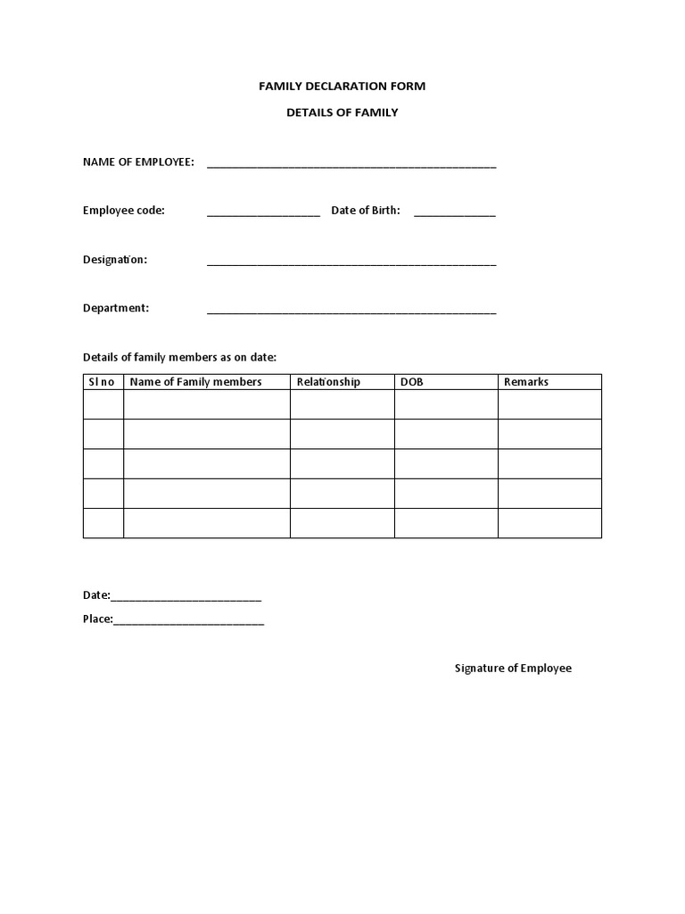 Family Declaration Form Details of Family | PDF